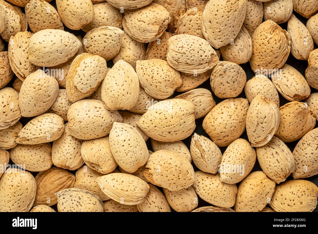 almond nuts in shells - closeup background, superfood concept Stock ...