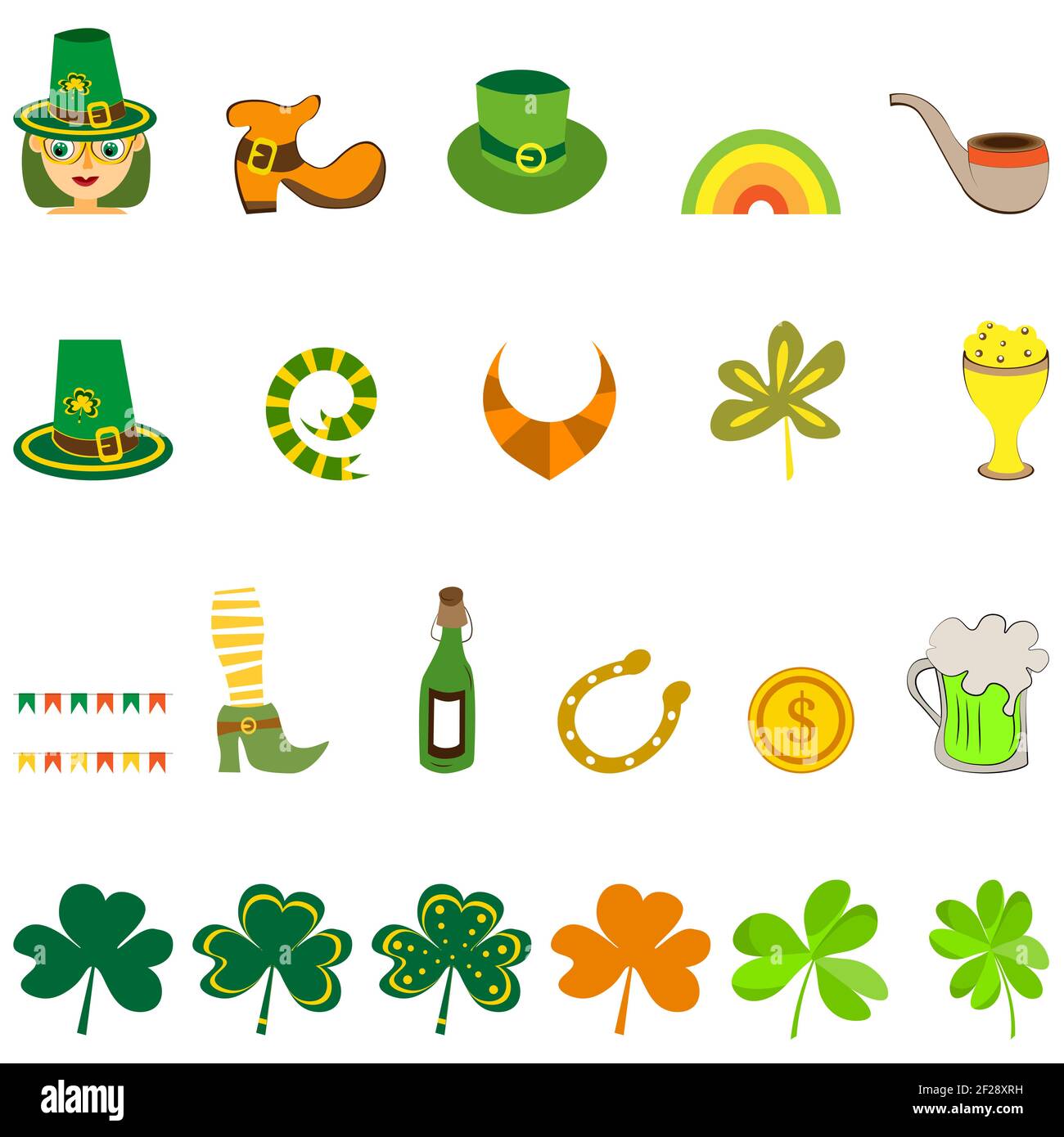 Set of traditional characters for St. Patrick's Day on a white ...