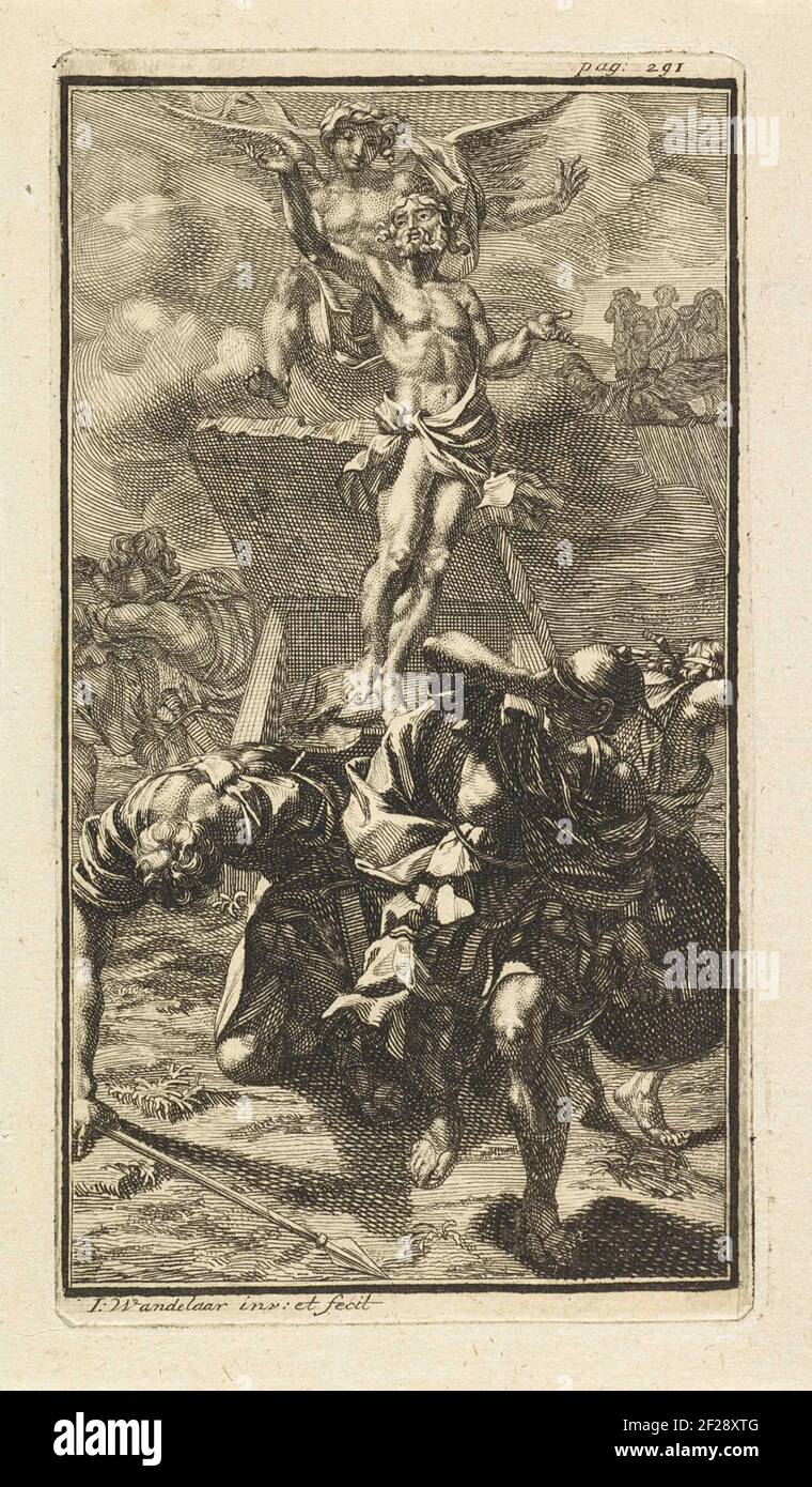 Opstanding van Christus.The resurrected Christ stands on the edge of ...
