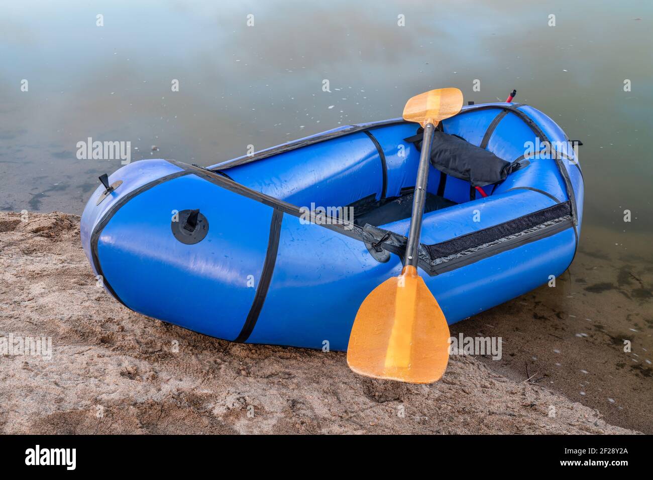 inflatable packraft (one-person light raft used for expedition or ...