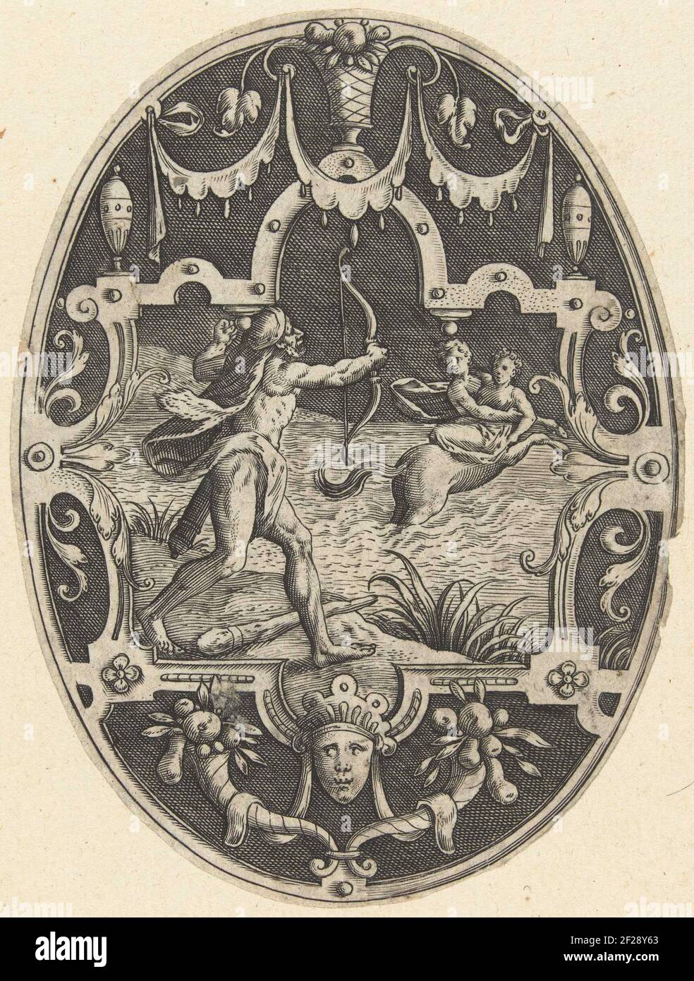 Flat decoration: Hercules shoots down the Centaur Nessus that Deianira ...