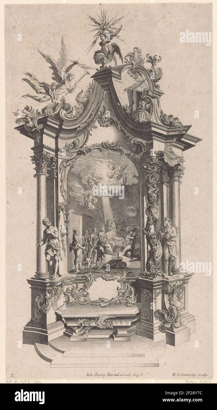 Altar with worship by the shepherds; Designs for altars. Design for an ...