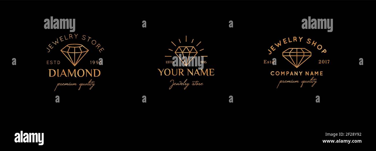 Set of gold jewelry logo design templates in trendy linear and minimal ...