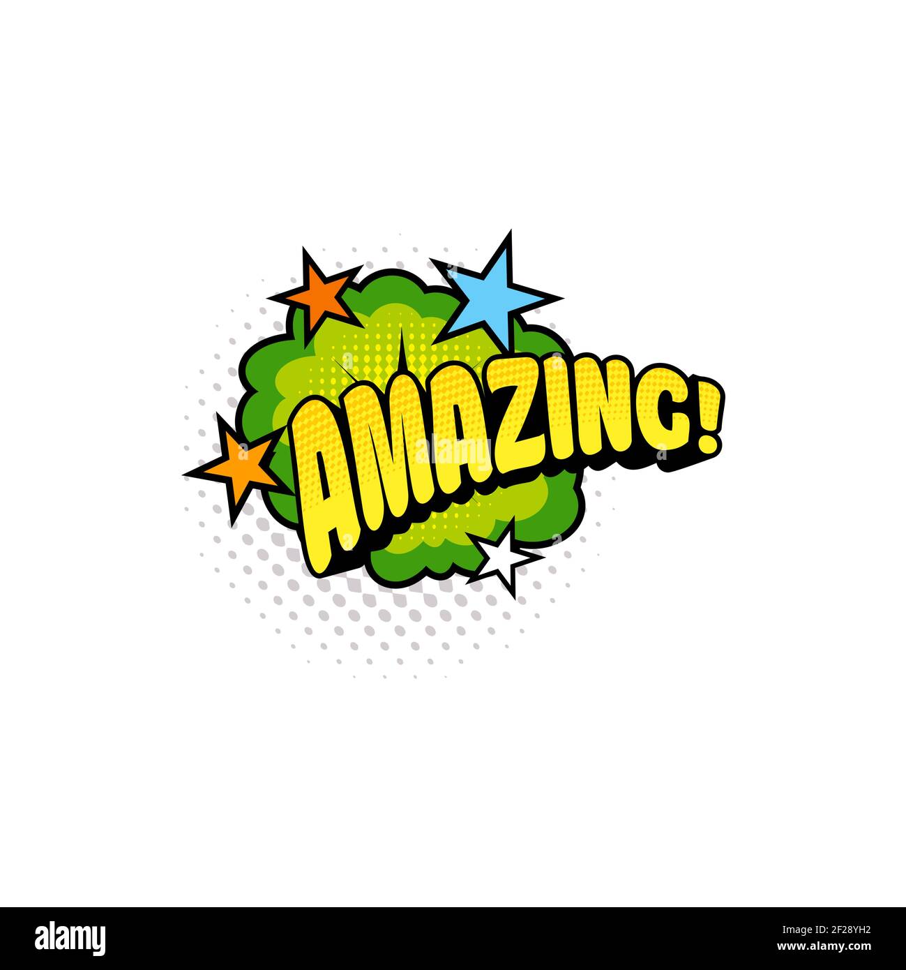 Amazing comics bubble isolated vector icon. Cartoon pop art green cloud ...