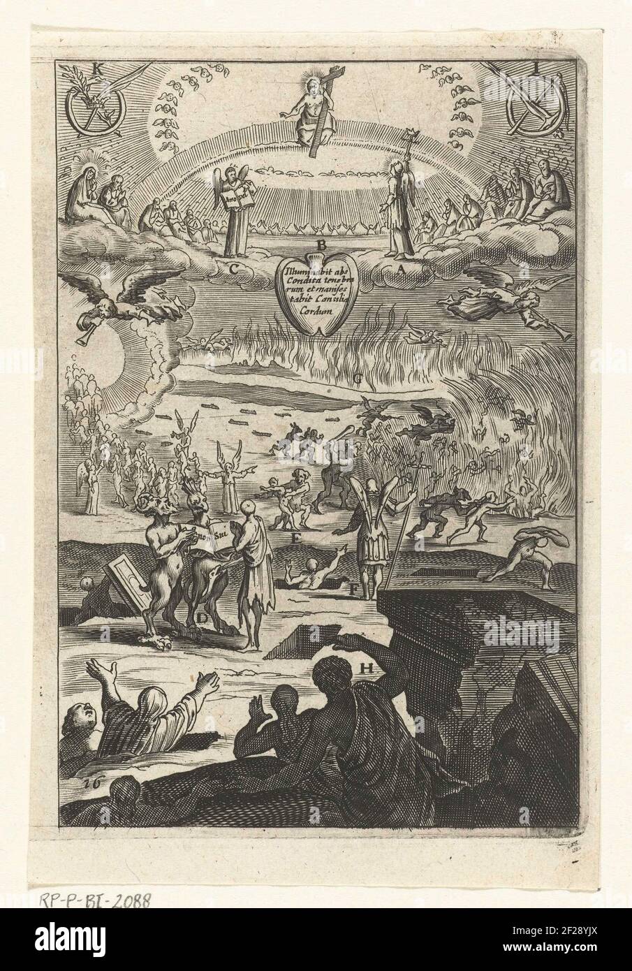 Embleem met het laatste oordeel ter overweging van leven in deugd of ...