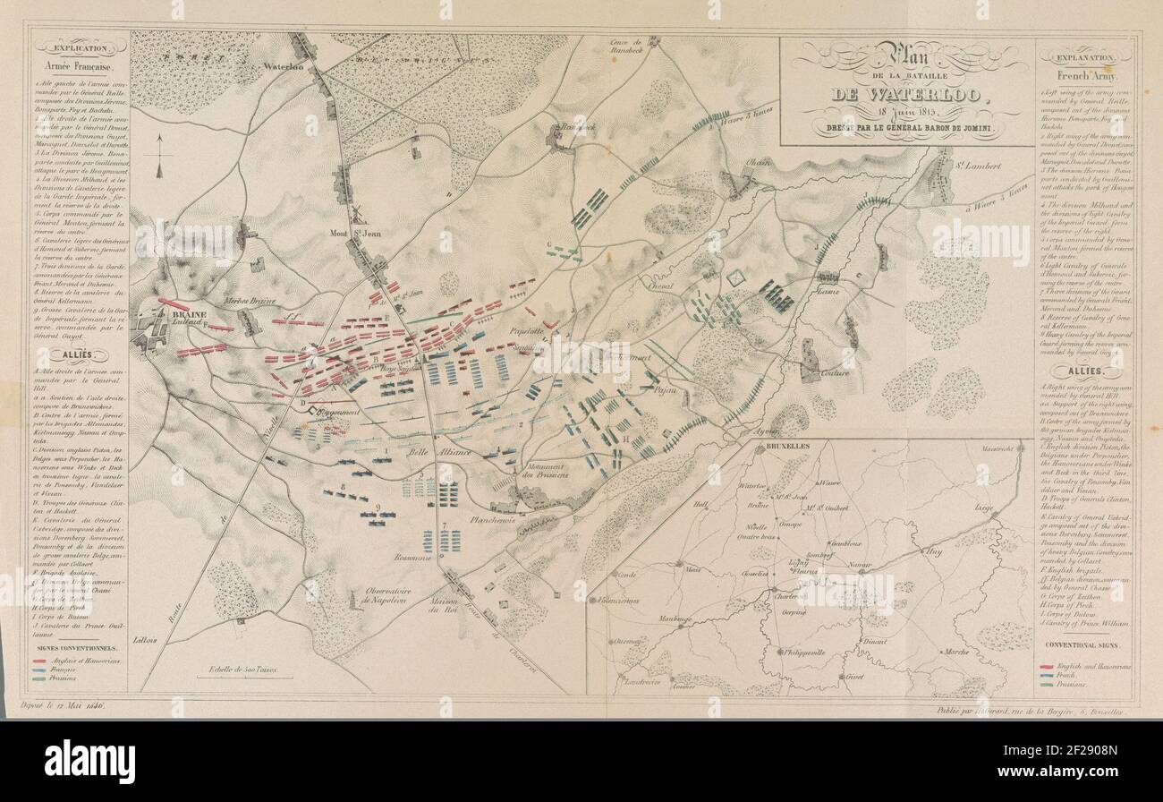 Plan van de Slag bij Waterloo, 1815; Plan de la Bataille de Waterloo ...