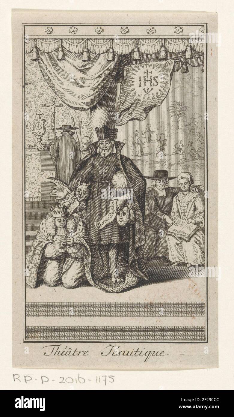 Allegorische voorstelling met jezuïeten en koning; Théatre Jésuitique.A ...