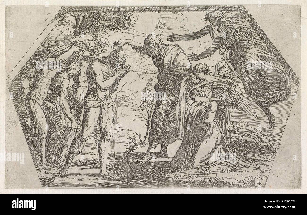 Baptism of Christ; Paintings in the Loggia of Rafaël.Christian is Baptized by John The Baptist ...