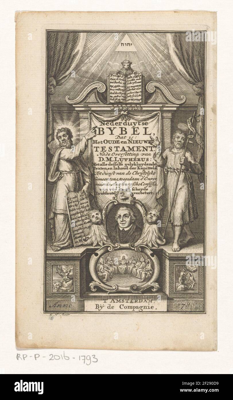 Moses, Christ and Portrait Maarten Luther; Nederduytse bybel, that is ...
