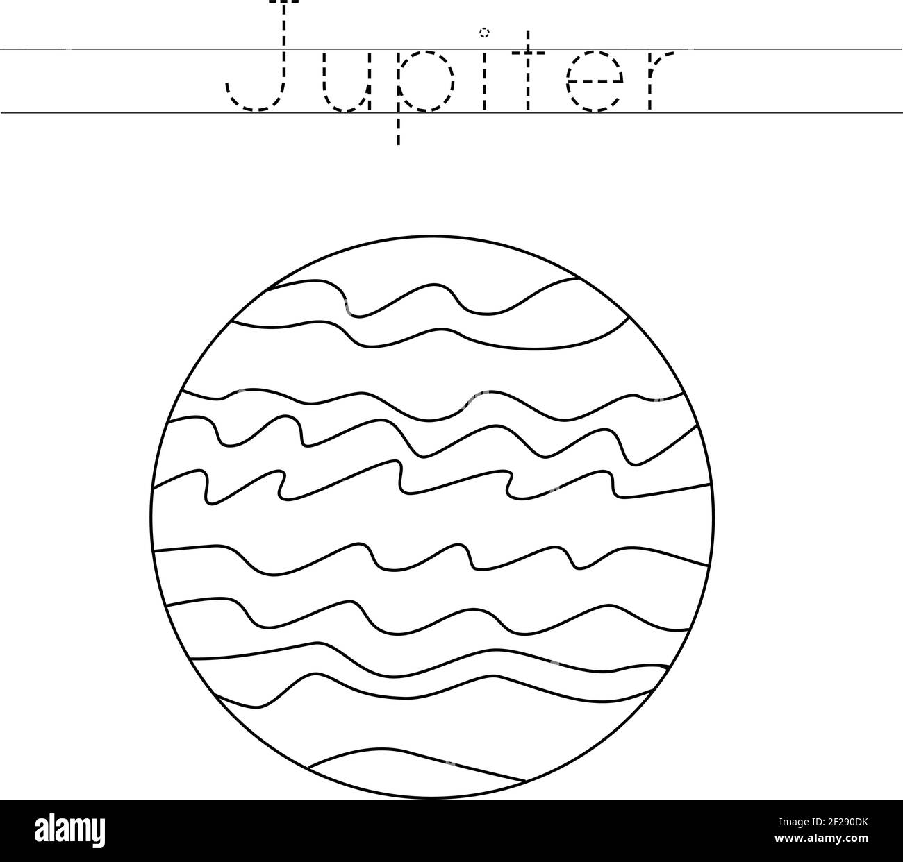 Trace the word. Color Jupiter planet. Handwriting practice for ...