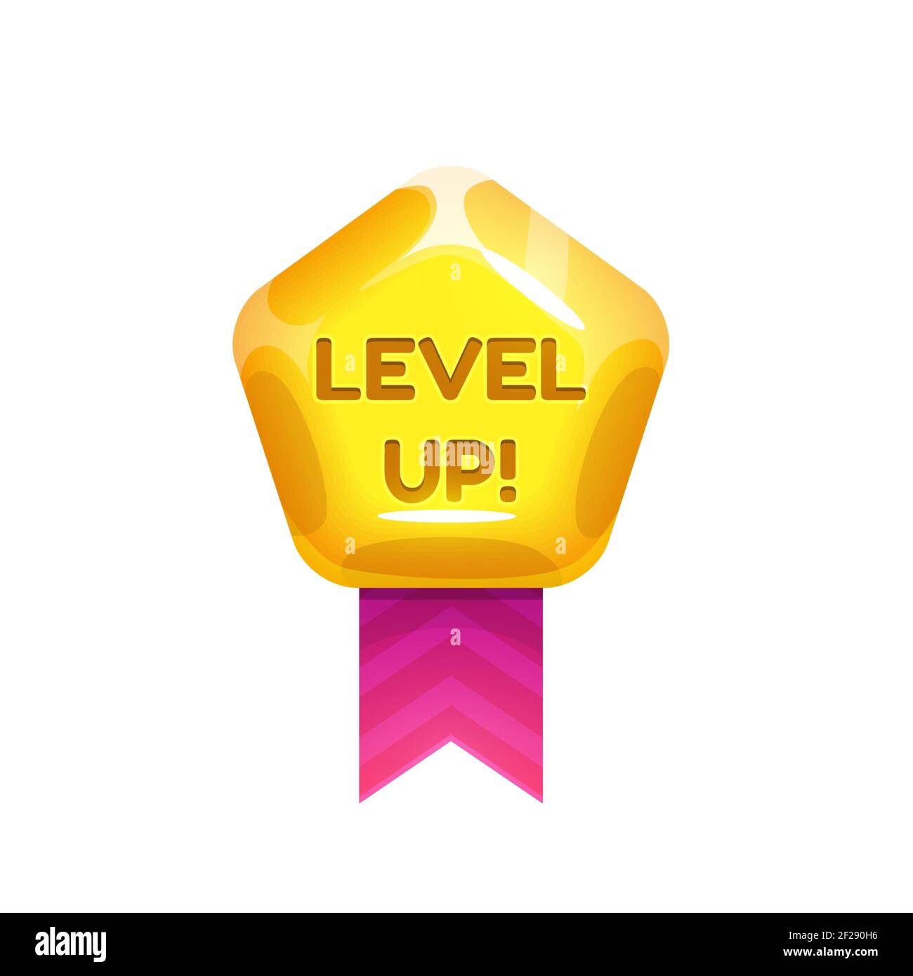Level up award ribbon or medal isolated cartoon emblem. Vector goal ...