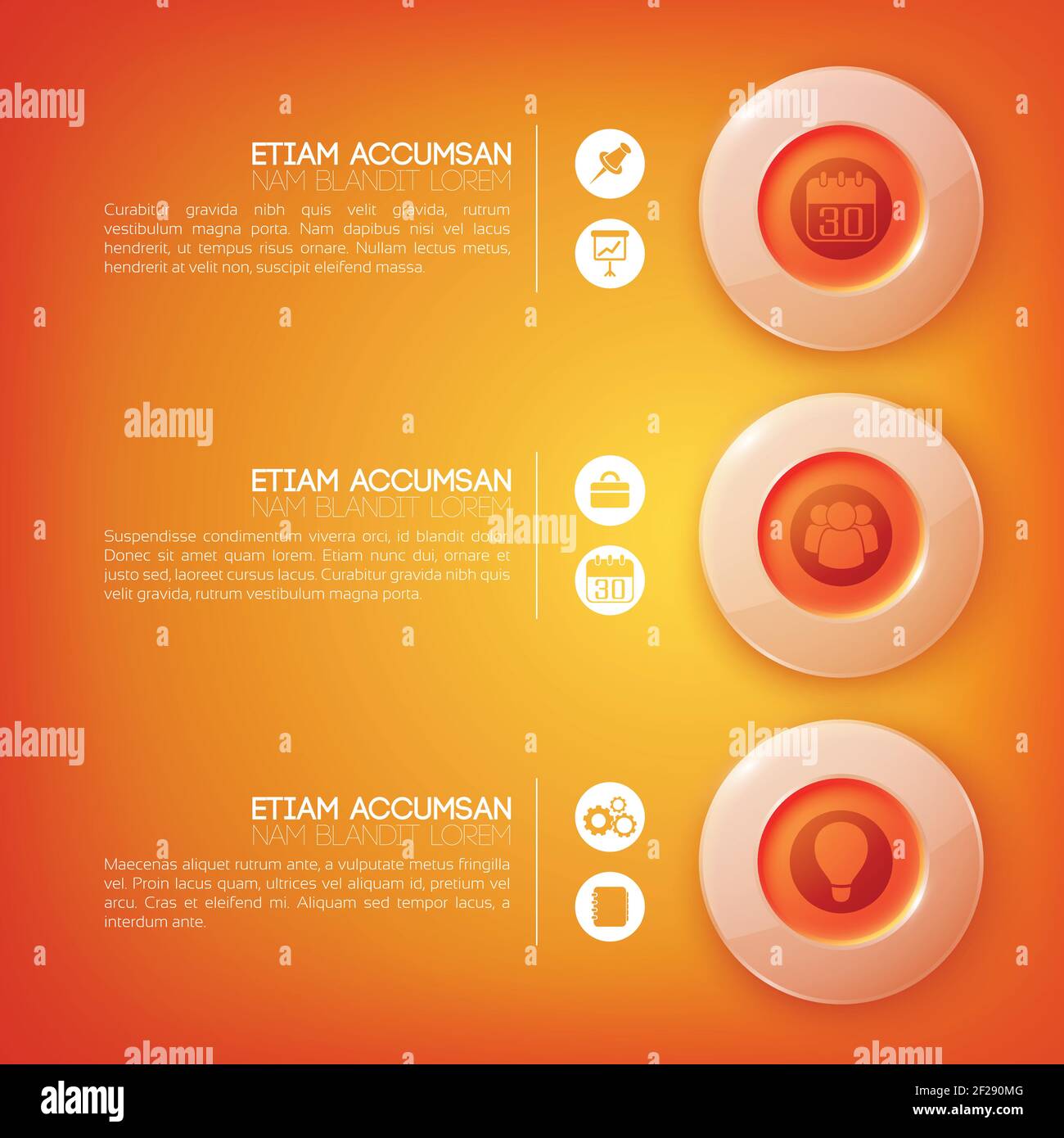 Web infographic template with text three glossy red round buttons and ...