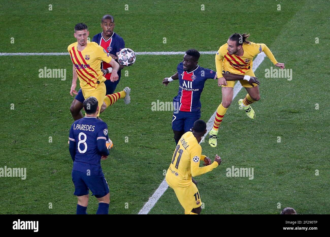 From left Clement Lenglet of Barcelona, Presnel Kimpembe of PSG ...