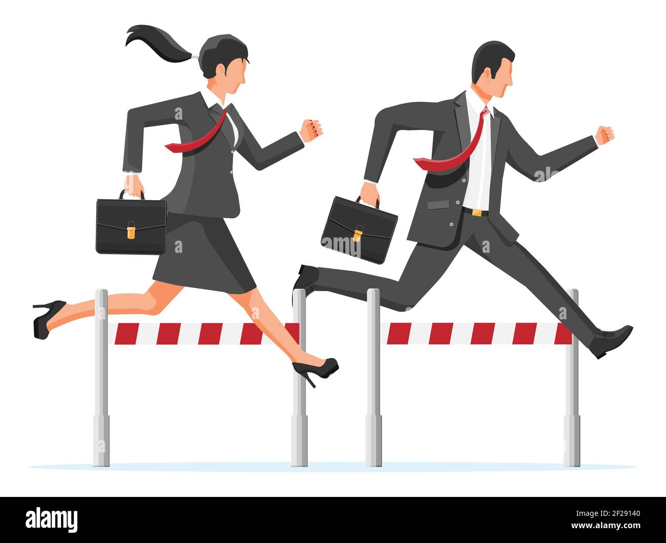 Business man and woman competing in steeplechase race. Businesswoman ...