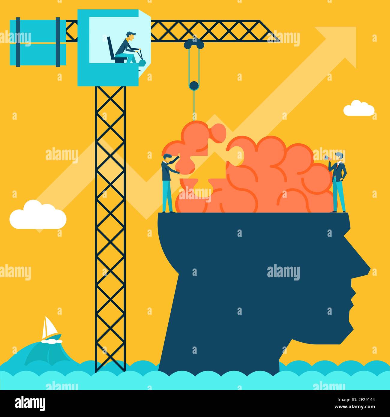 Man with brain puzzle. Creative concept background. Puzzle and create ...
