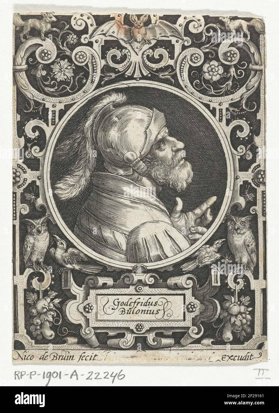 Portrait of Godfried of Bouillon in Medallion inside rectangular ...