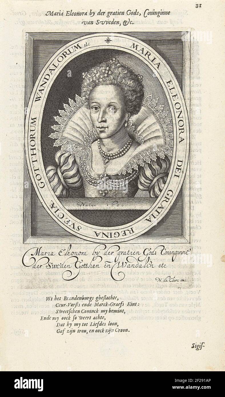 Portret van Maria Eleonora, koningin van Zweden.Portrait in oval list ...