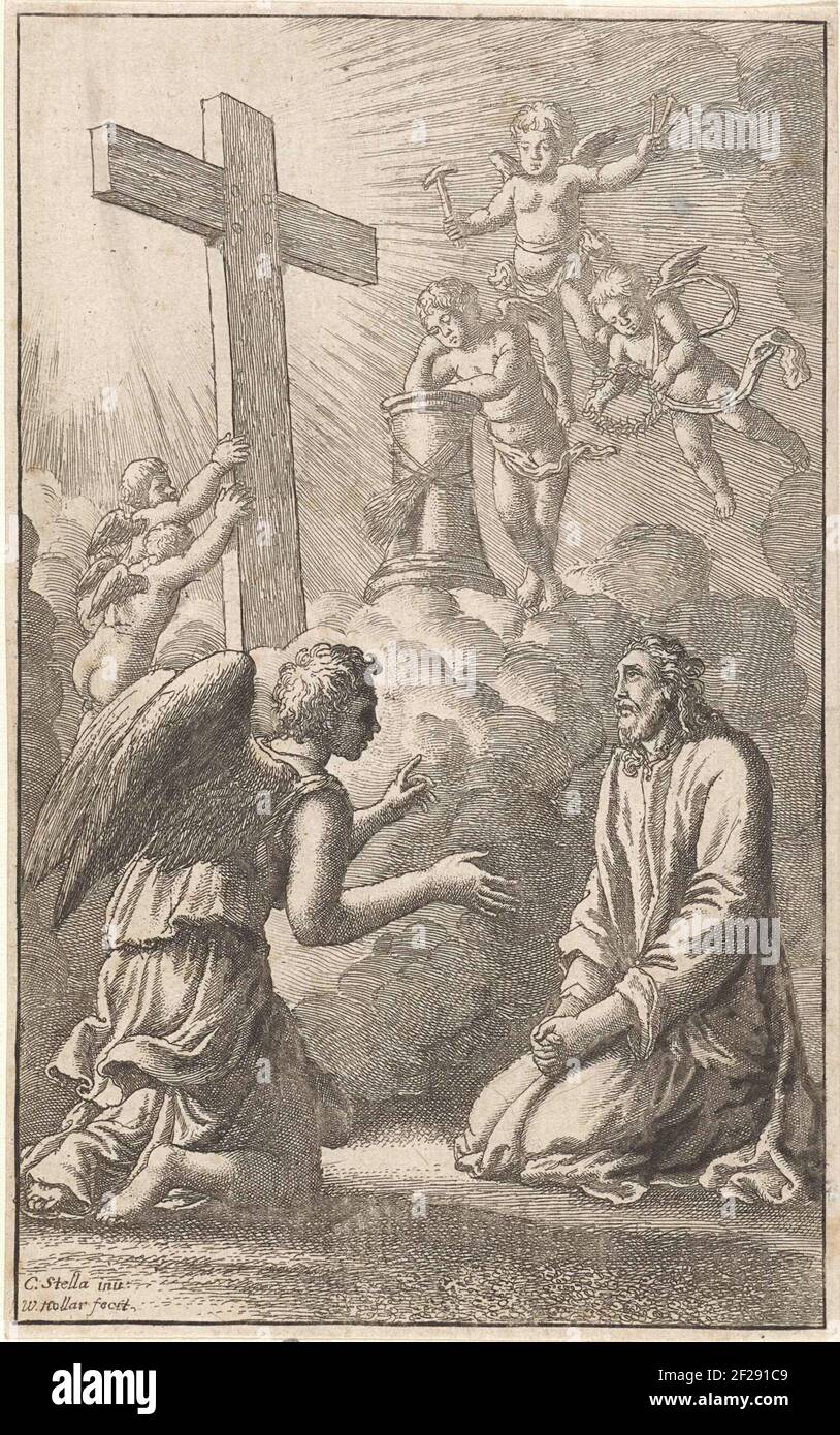 Knelt Christ surrounded by angels with the passenger equipment; Passion ...