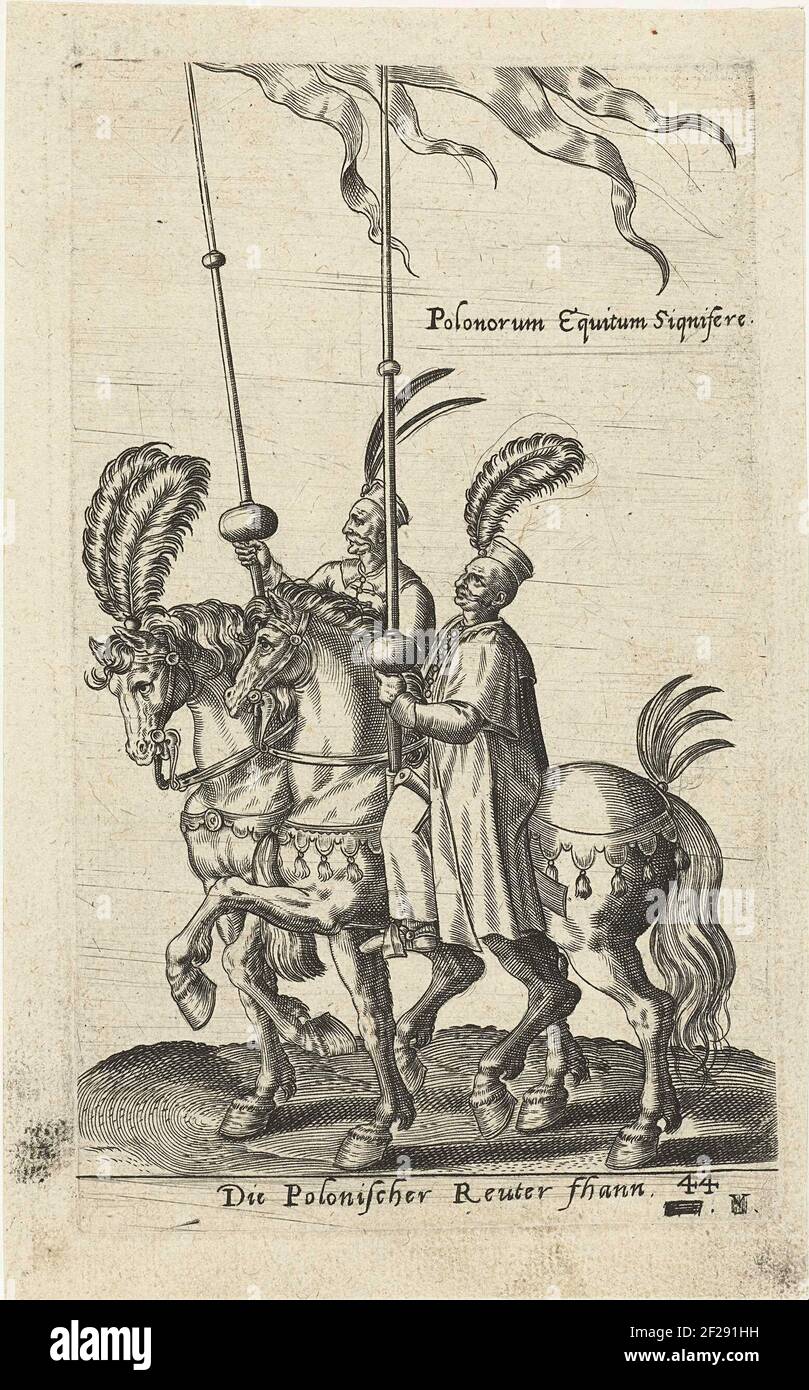 Two Polish banner carriers. Twee horses and riders to the left. The ...
