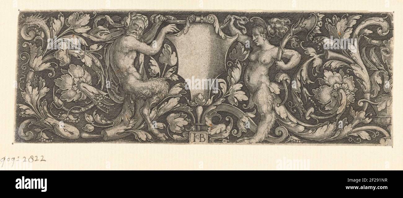 Frisian with a shield worn by a male and a female satyr Stock Photo - Alamy