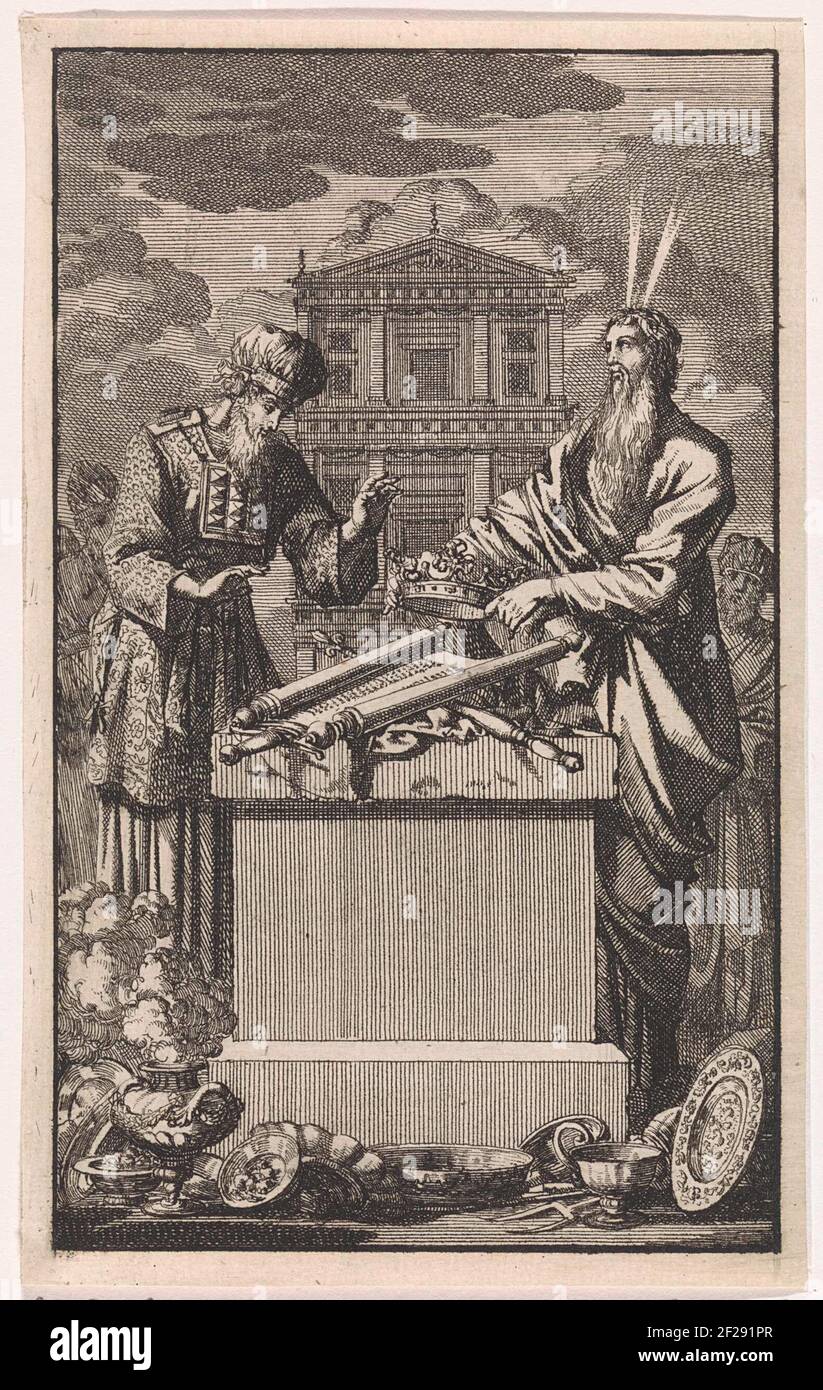 Moses and Aaron standing behind an altar Stock Photo - Alamy