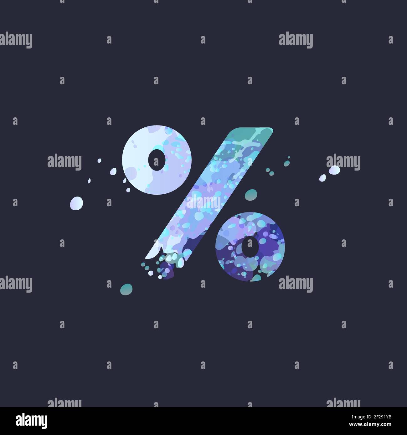 Special symbol percent sign with effect of liquid spots of paint in ...