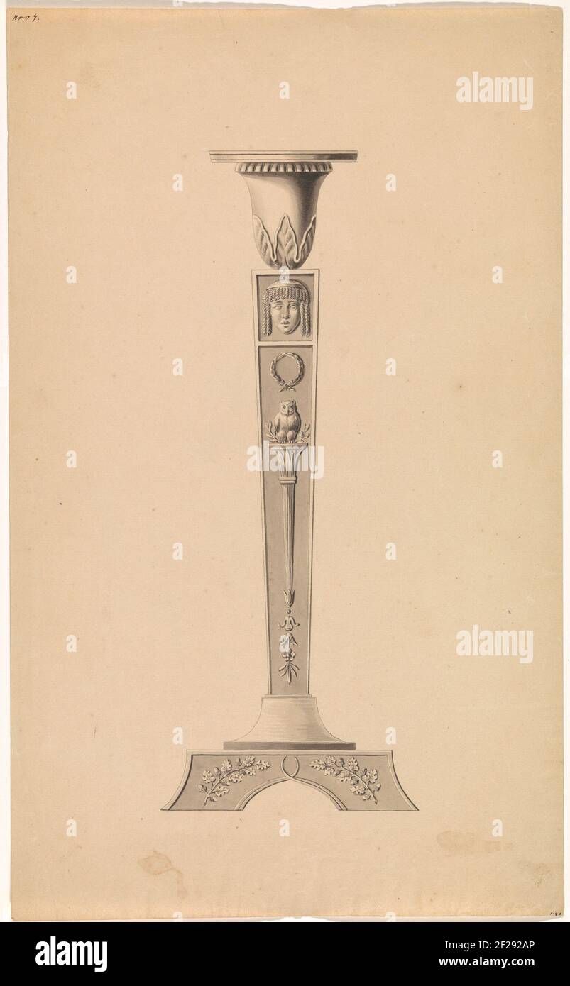 Candlestick. Candlestick with women's mask and on torch. Owl. At the ...