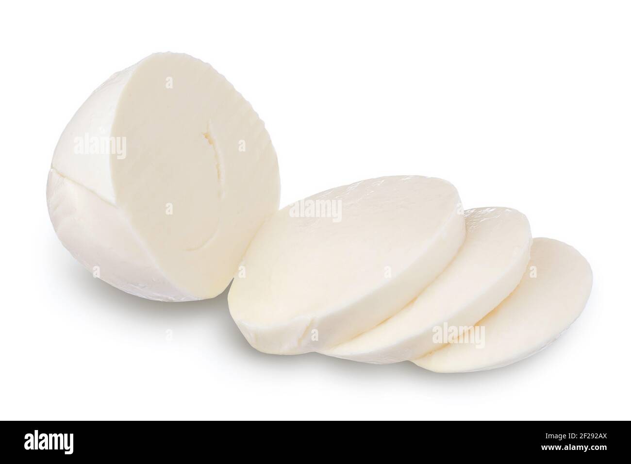 Mozzarella cheese sliced isolated on white background with clipping ...