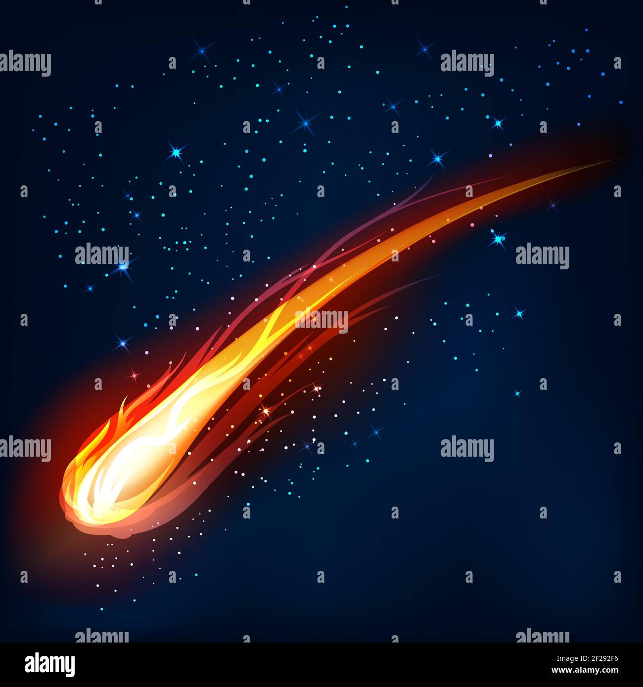 Comet in space, meteor and energy, asteroid glow, powerful star moving, vector illustration ...