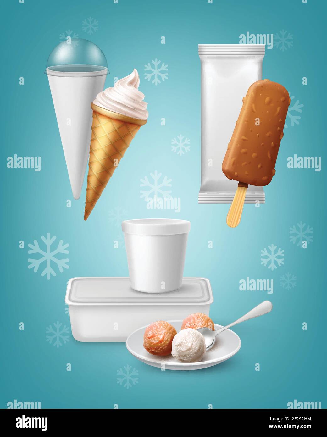 Vector set of packing for various types of ice cream isolated on blue ...