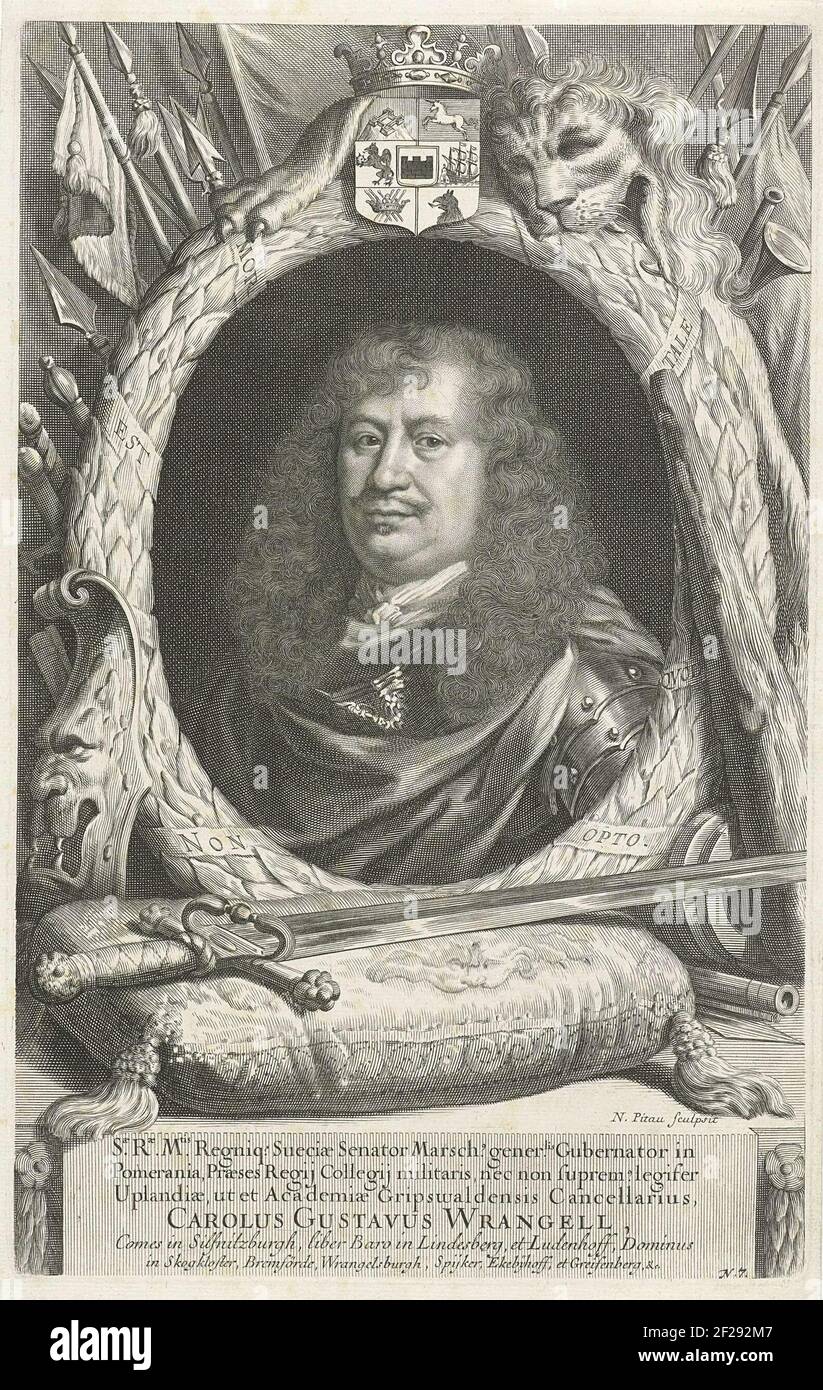Portrait of the Swedish general Carl Gustaf Wrangel. In the foreground ...