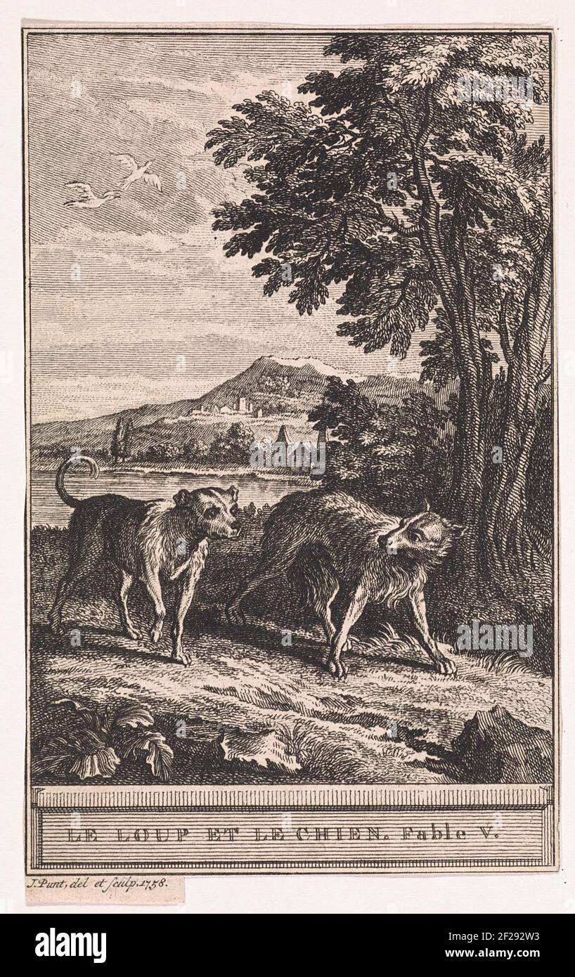 Landscape with a wolf and a dog; Le Loup et Le Chien. Fable v ...