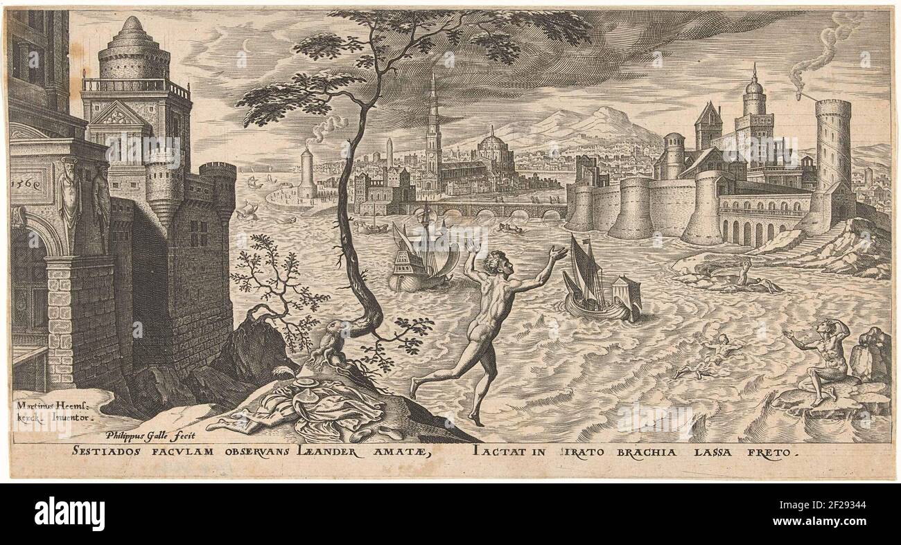 Hero en Leander.In the background the Hellspont with the city of Sestus ...