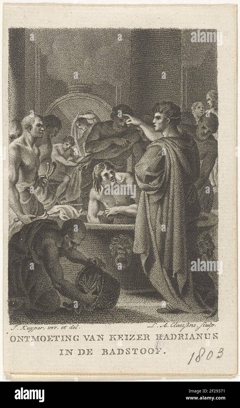 Keizer Hadrianus in bad.Emperor Hadrian is taking a bath. Dozens of ...