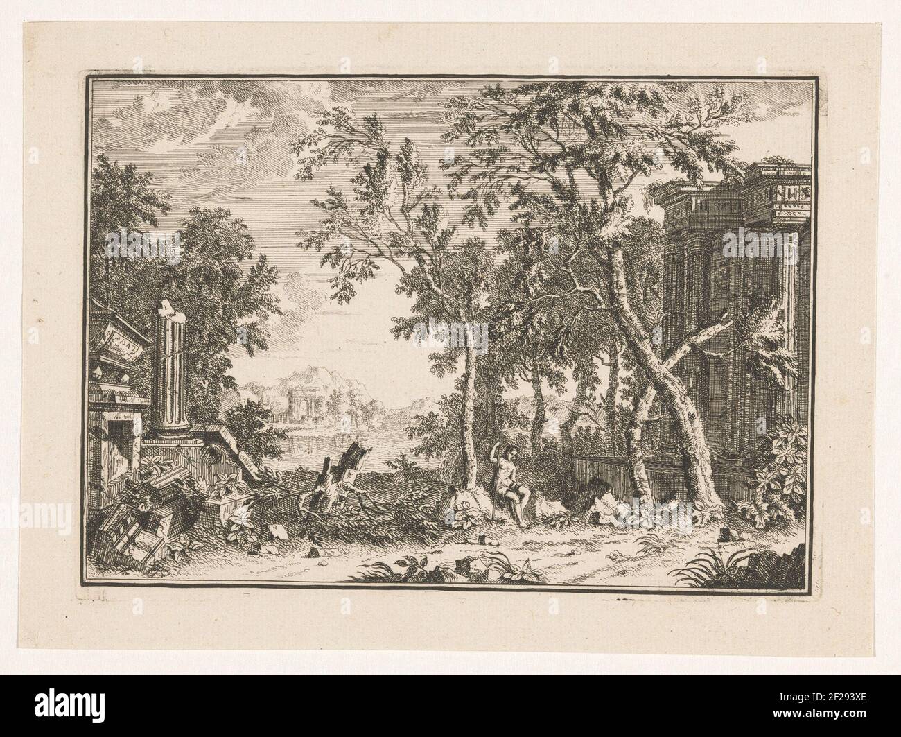 Arcadian landscape with shepherd between ruins Stock Photo - Alamy