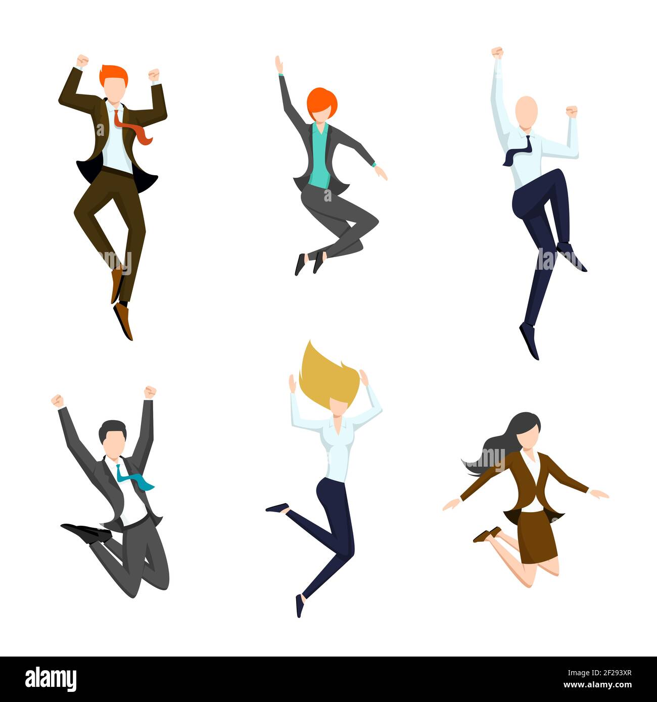 Jumping business people in the air. Happy and successful business icons ...