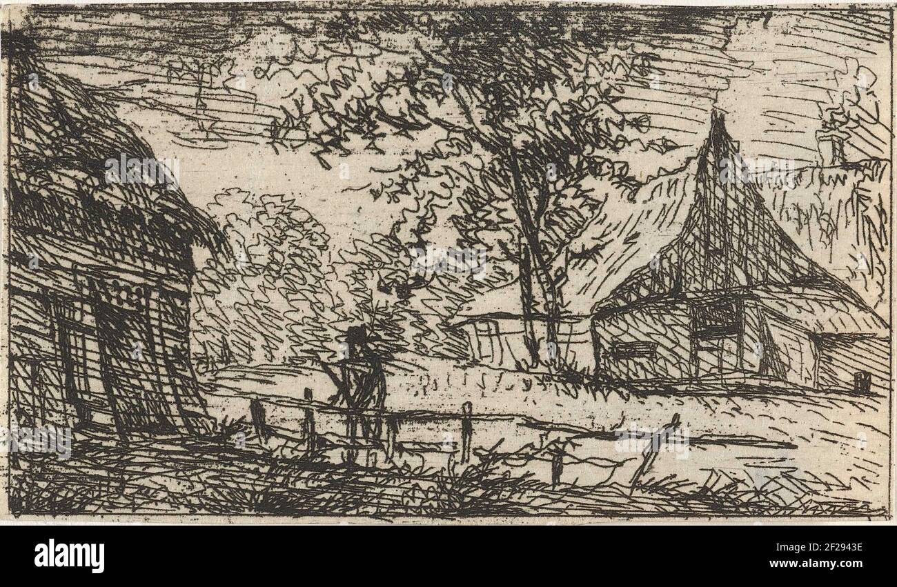 Landscape with man at a fence Stock Photo - Alamy