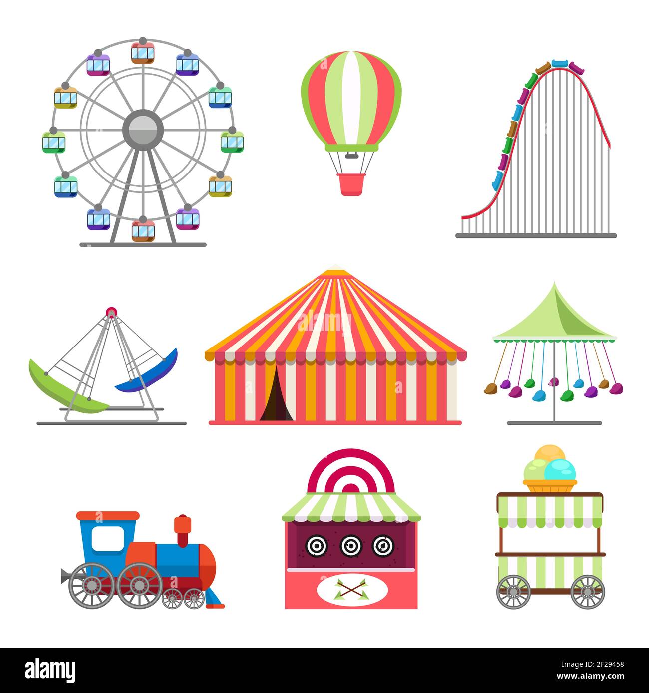 Amusement park icons set in flat design style Stock Vector Image & Art ...