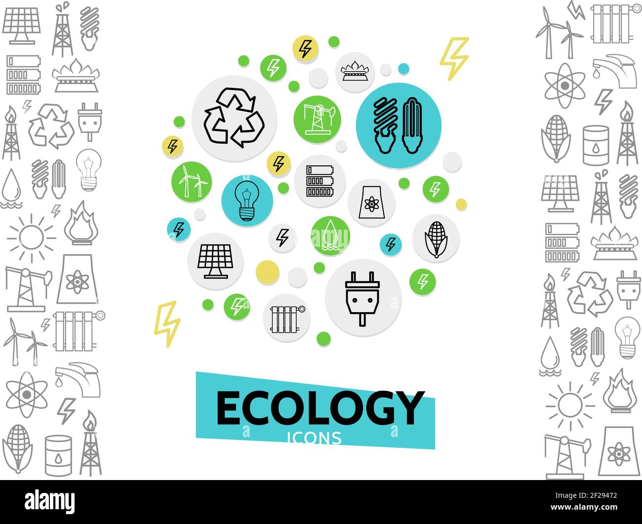 Ecology line icons concept with energy safety eco electricity and ...