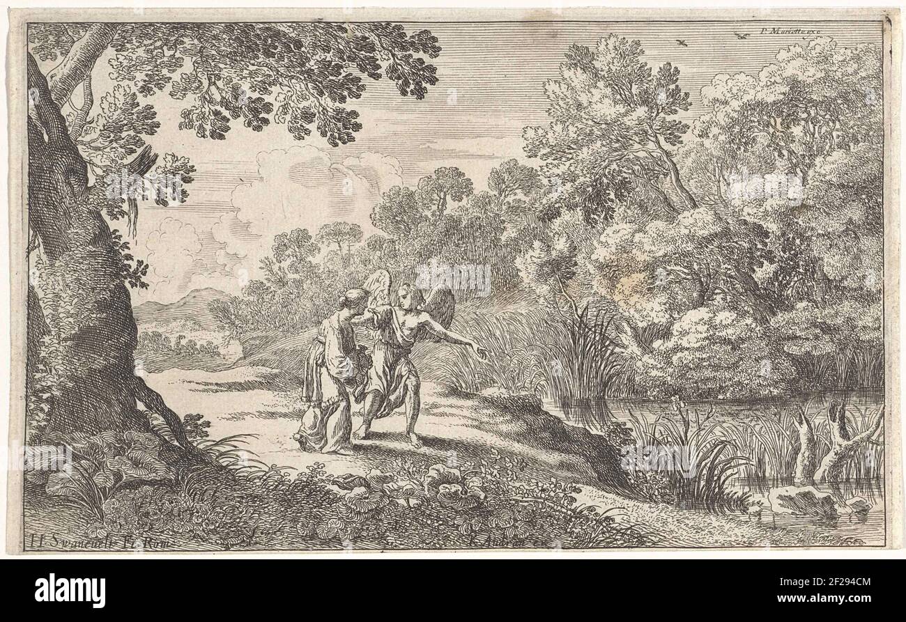 Hagar en de engel; Oudtestamentische voorstellingen.In a hilly ...