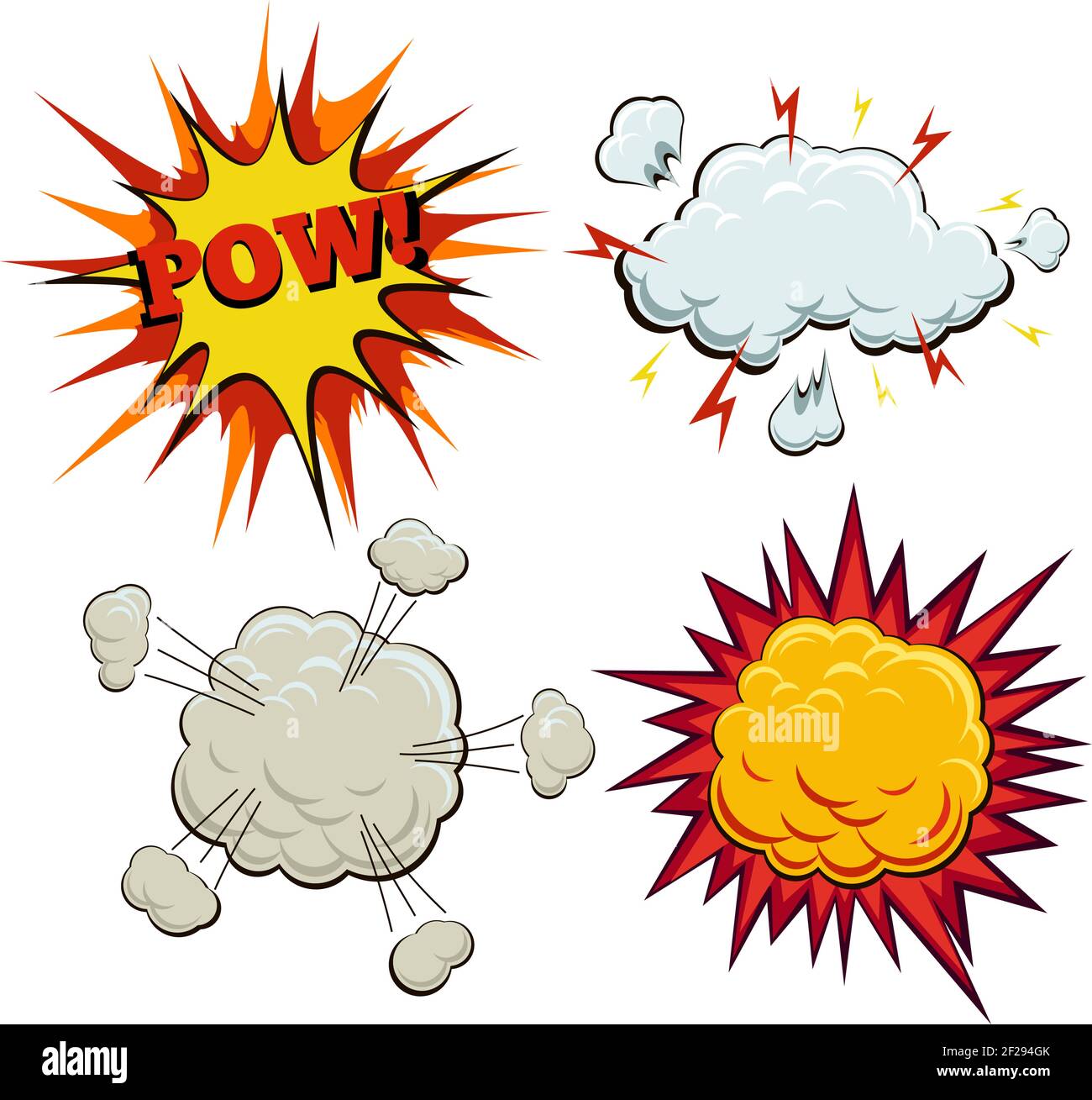 Boom, explosion and pow set. Burst and bang, blast and artwork sketch ...