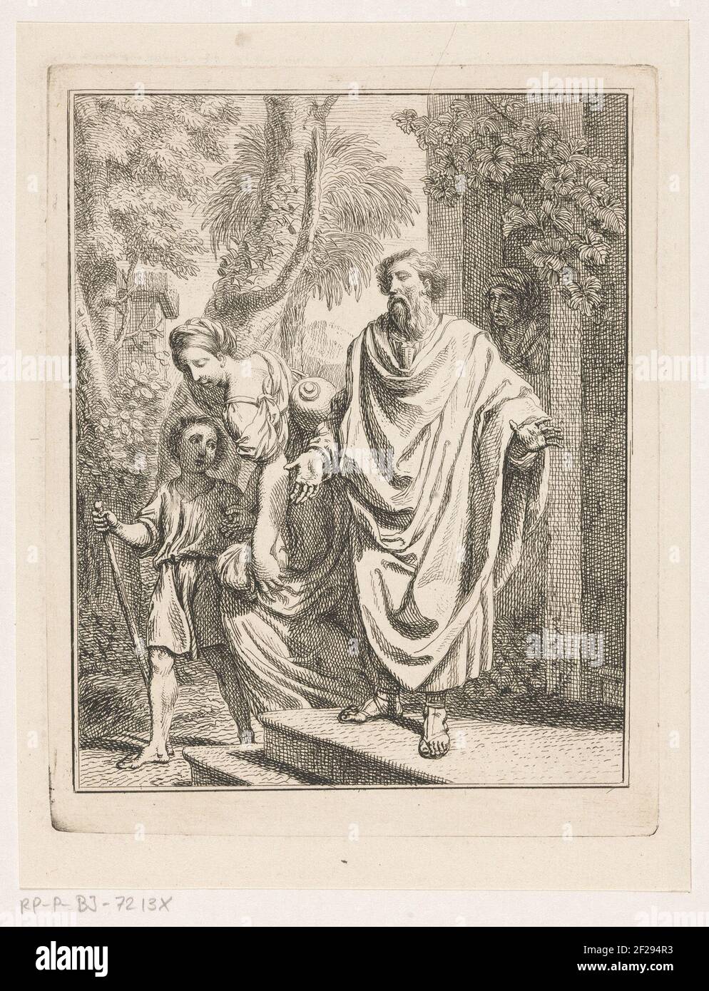 Abraham dispels Hagar and Ismaël.Abraham is in the door of his house ...