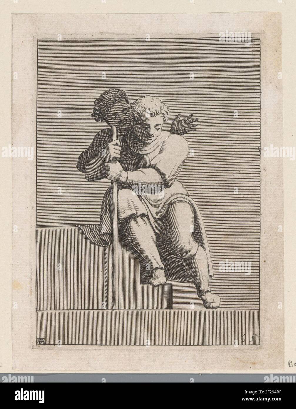 Sitting man with stick and a child; Paintings in the Sixtin Chapel ...