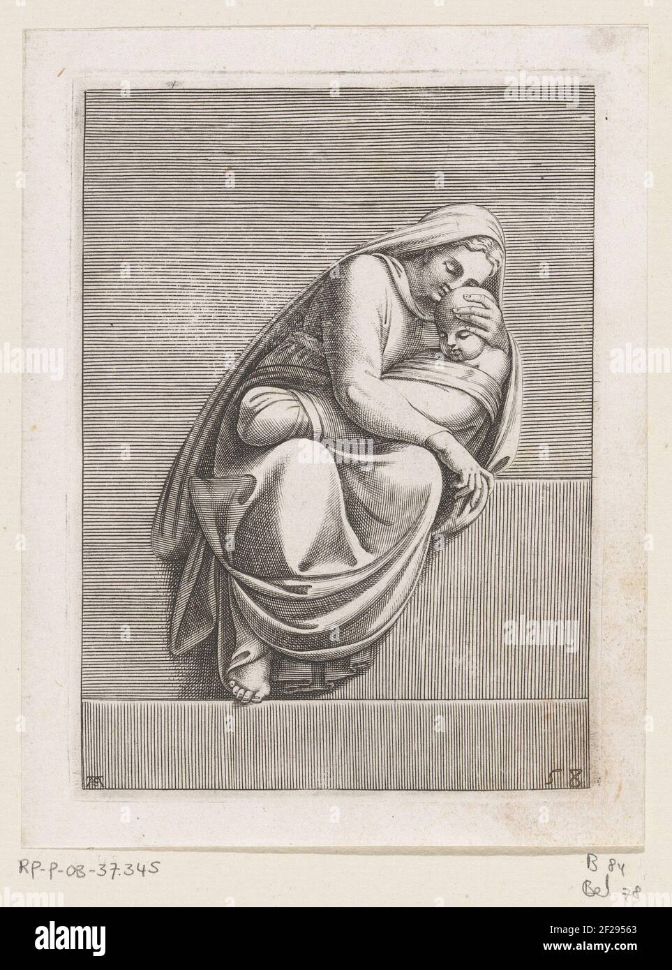 Sitting woman with a child on shot; Paintings in the Sixtin Chapel ...