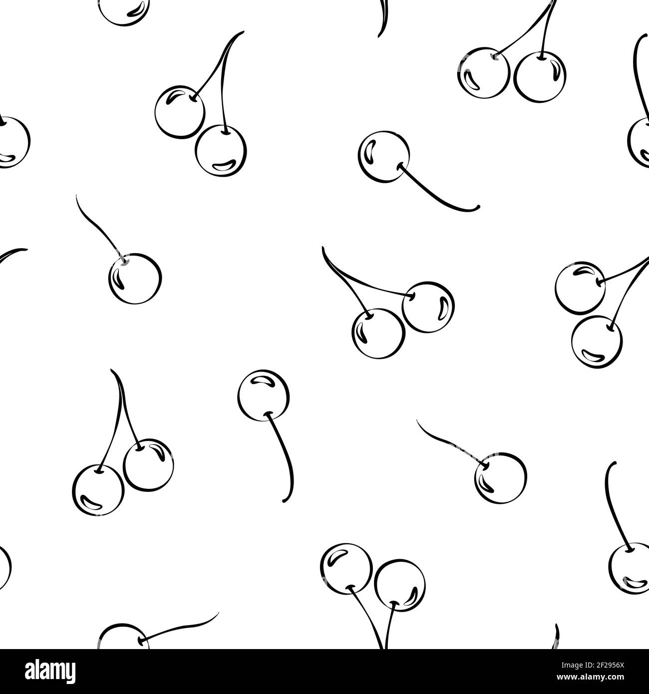 Seamless pattern with black line cherries on white background. Vector ...