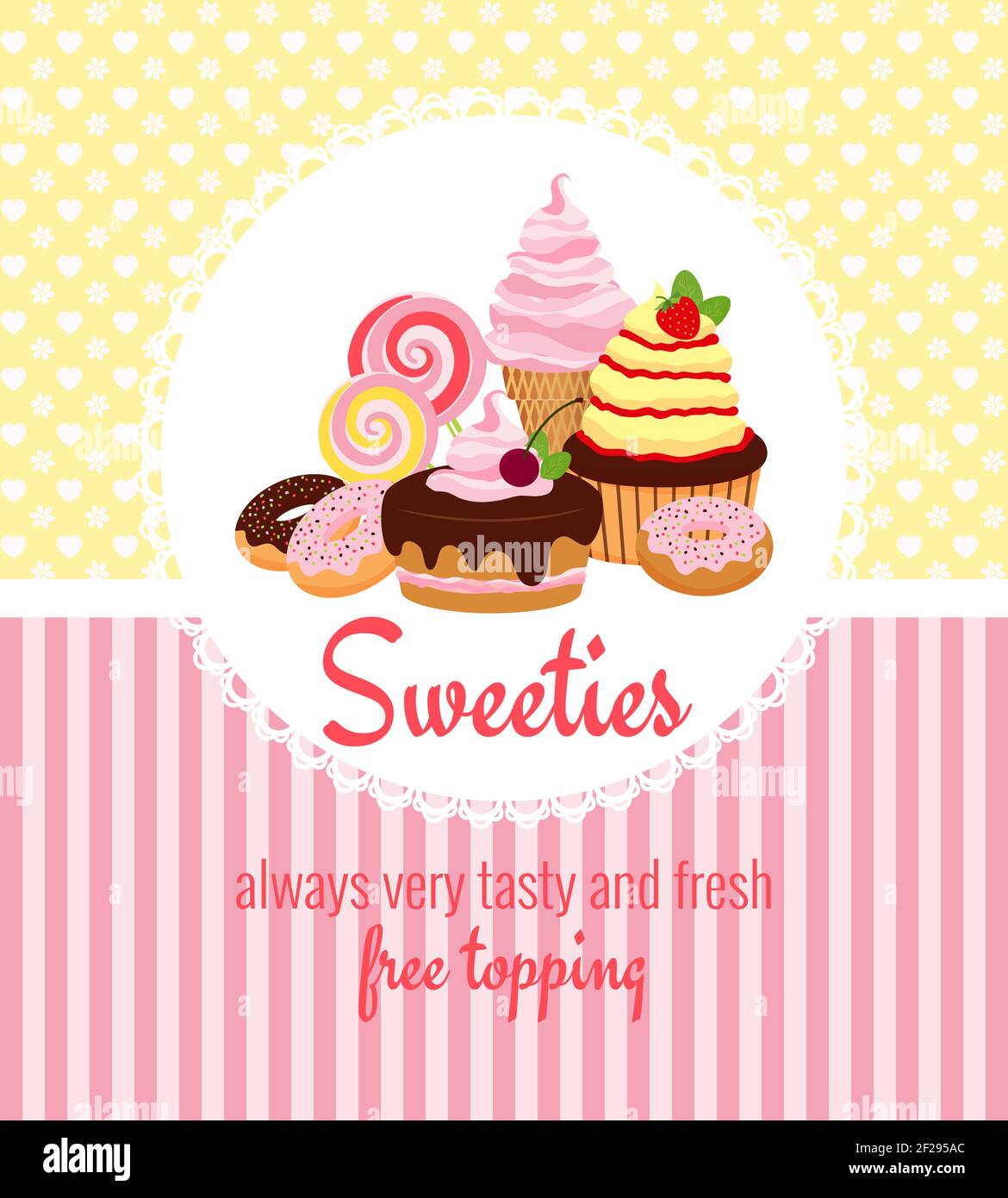 Greeting card template with retro patterns of yellow polka dots and ...