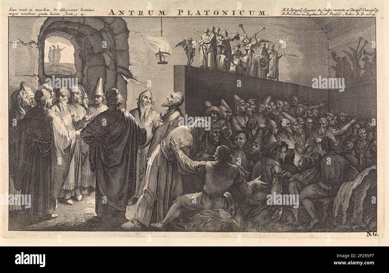 Grot van Plato; Antrum Platonicum.The cave of Plato, shown as a room of ...