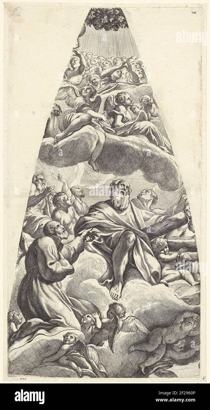 Saint Andreas and a kneeled sacred seated on a cloud; Ascension of ...