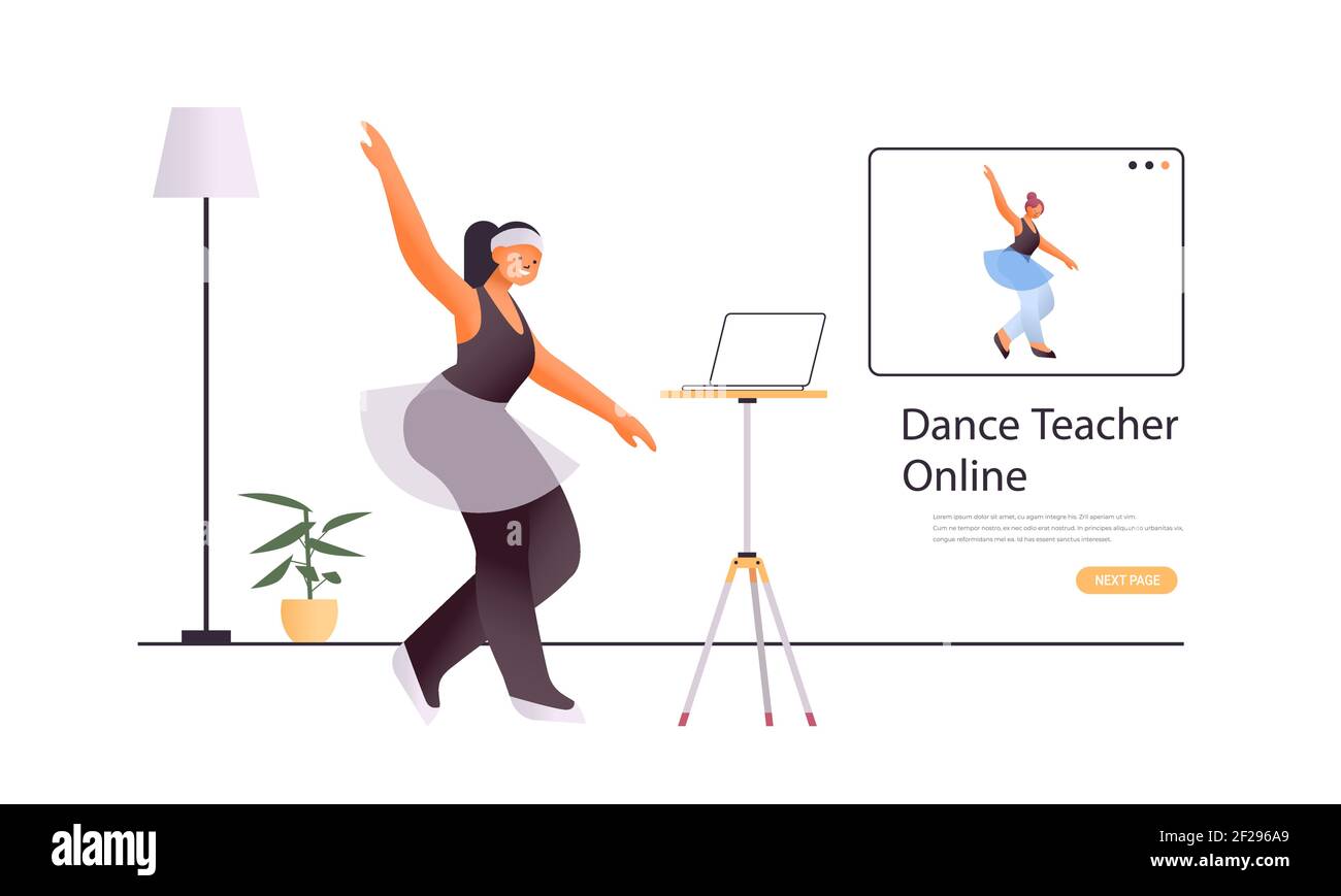 female dancer doing dancing exercises while watching online video ...