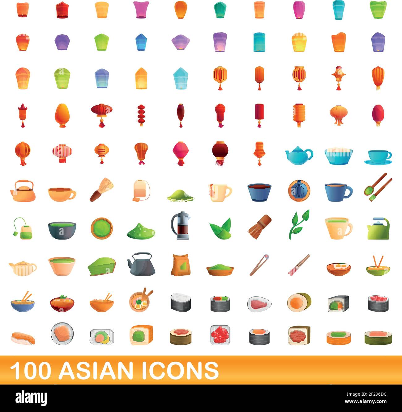 100 asian icons set. Cartoon illustration of 100 asian icons vector set ...